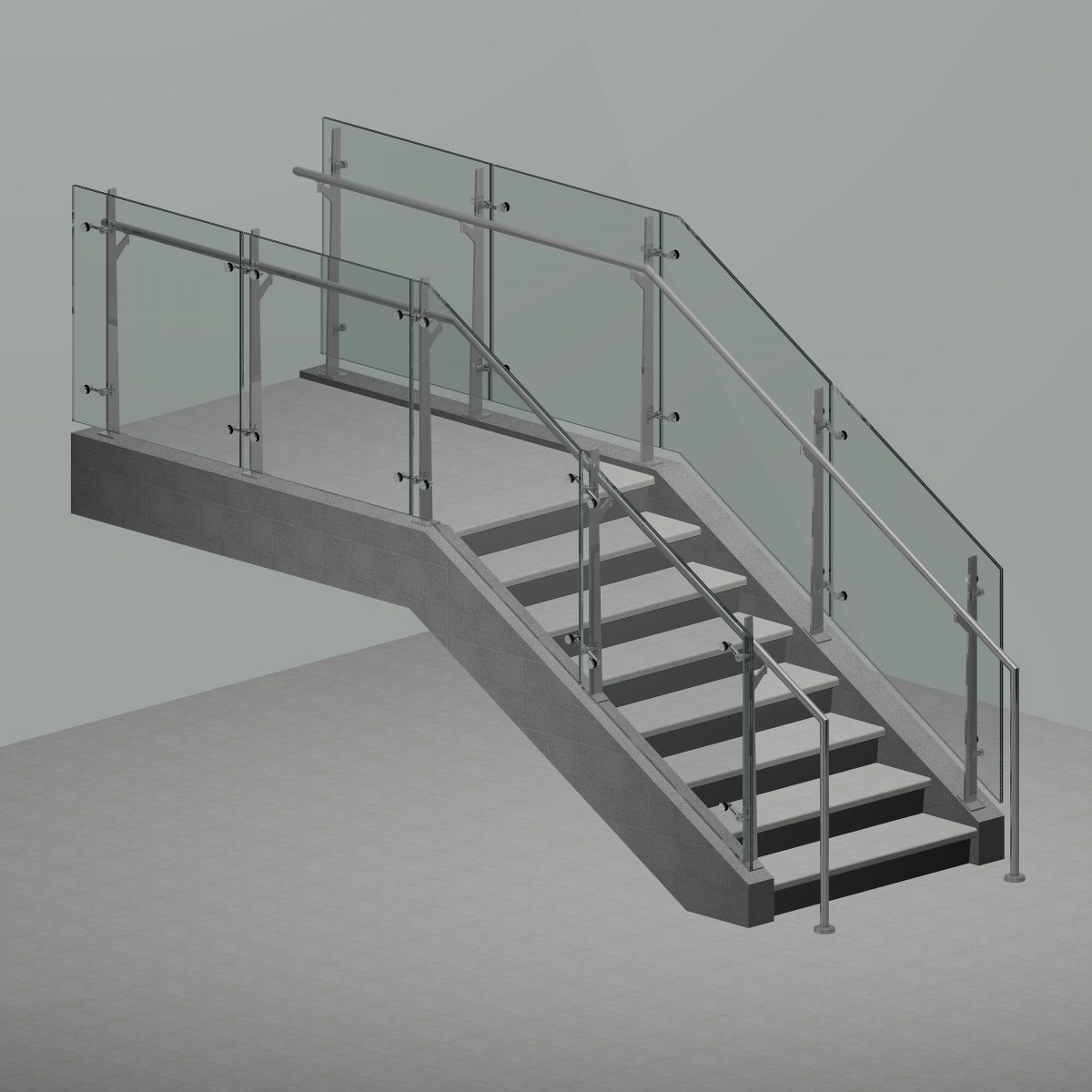 Glass Railing, Windscreen, Stairway - Landmark Facade