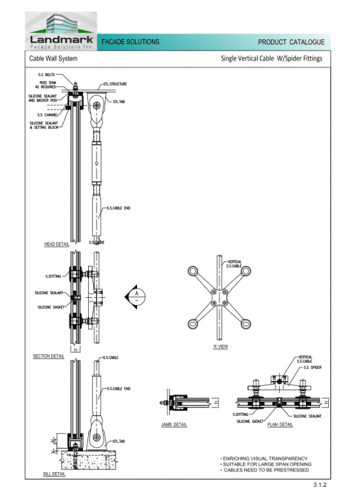 Single Vertical Cable System - Landmark Facade